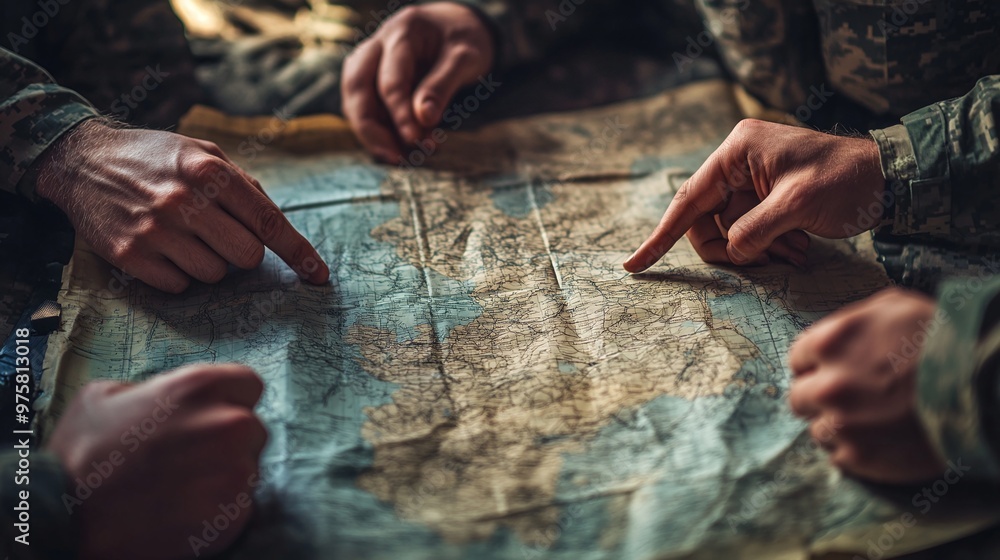 Foto de Stock military team analyzing map for tactical purposes ...