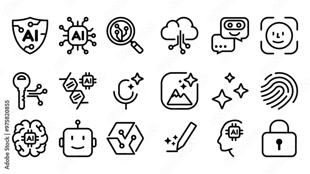 Vektor Artificial Intelligence and Machine Learning Icons. AI Icon-Set ...