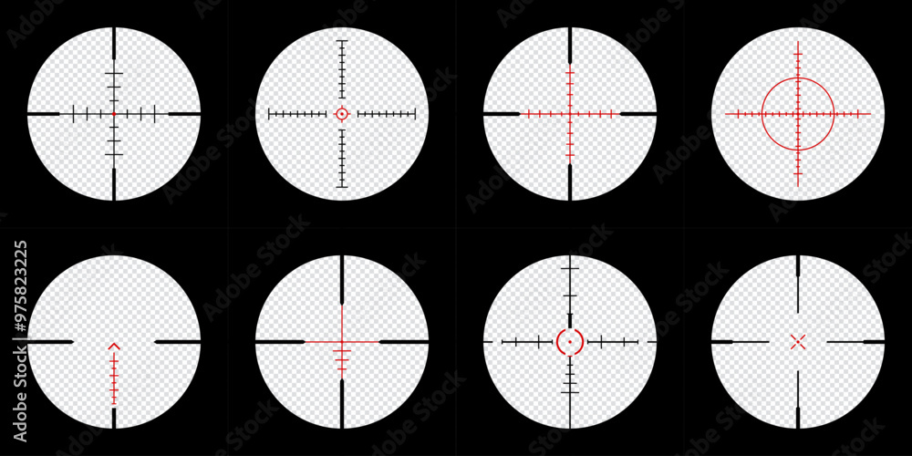 set of realistic sniper scope crosshairs view. sniper sight with measurement marks. sniper scope ...