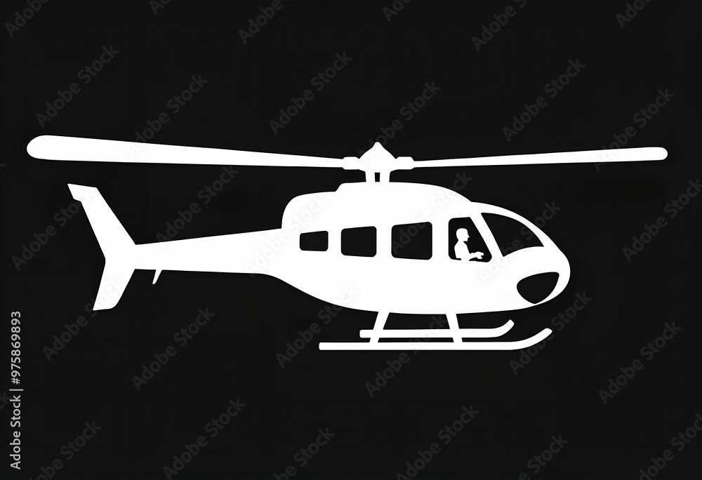 Minimalist silhouette of helicopter, vector image of flying helicopter ...