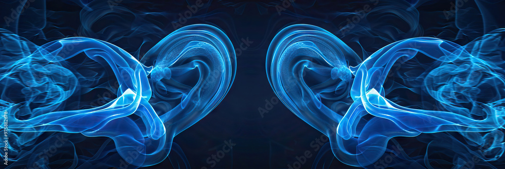 Ear Echoes: The inner ear's semicircular canals depicted in blue ...