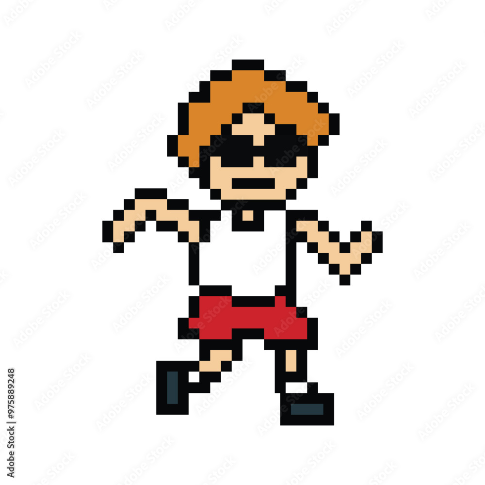 Cute pixel cartoon 8bit character man run or running jog cardio ...
