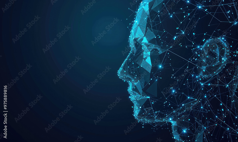 Human head created in low poly style. Man face polygon light. Emotional ...