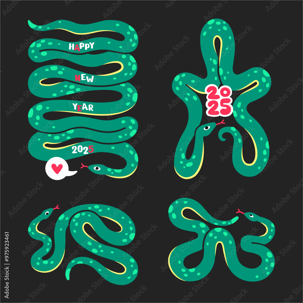 Snake symbol of year 2025 illustrations set. Various coiled isolated ...