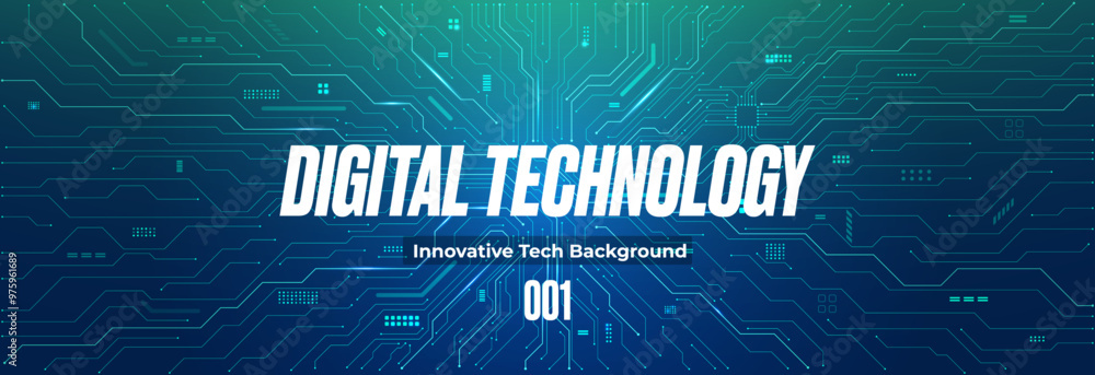 Digital technology background. Blue green circuit board in cyber ...