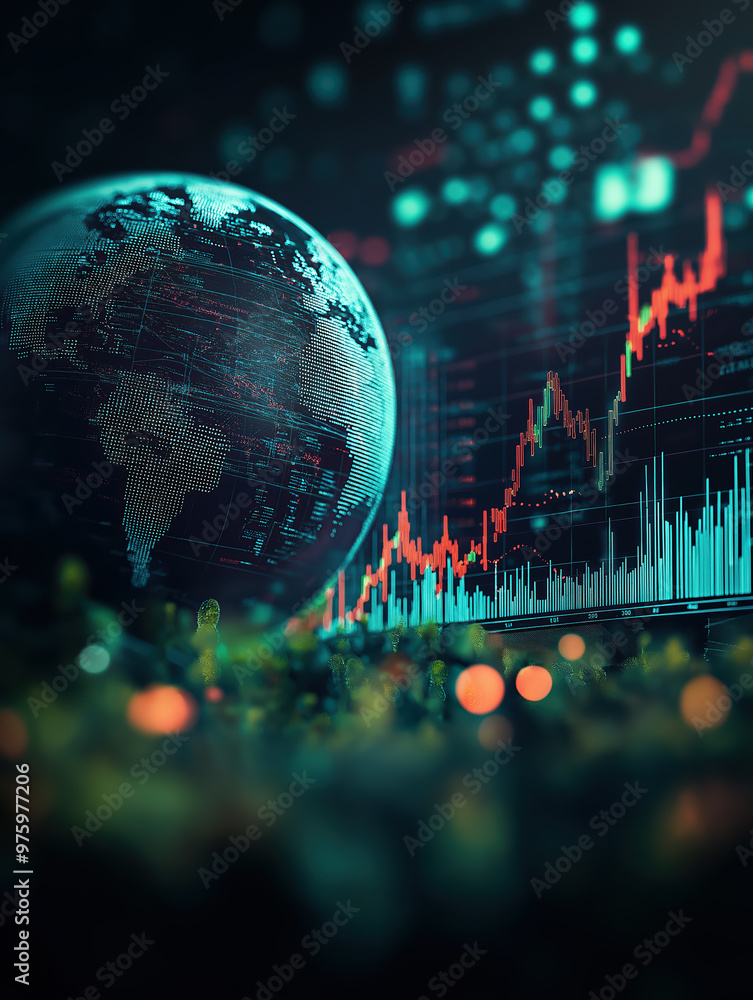 Stock market with the globe map. Abstract global financial economic ...