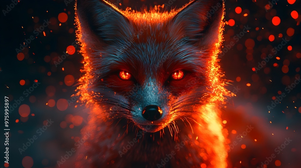 Fantastical AI-Created Metallic Fox with Glowing Eyes in Surreal Space ...