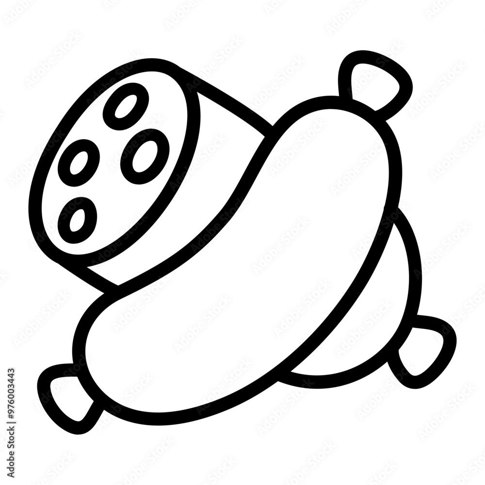 Hand drawn sausage doodle line icon. Deli, charcuterie, lunch meat ...