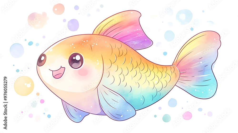 Cute Kawaii Fish Clip Art Sticker in Pastel Colors on Transparent ...