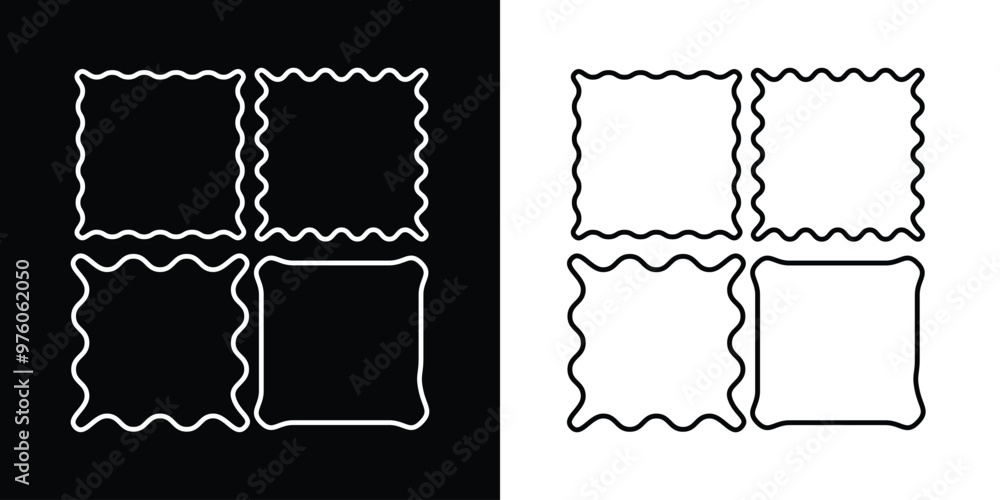 Squiggle frames set. Square frames with zigzag wavy border set. Wave ...