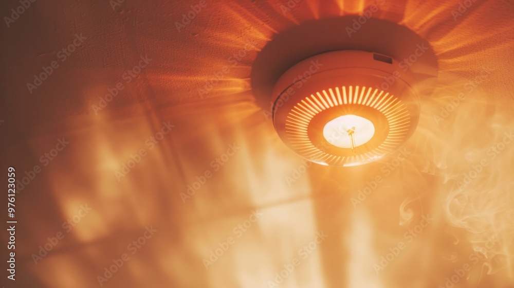 Fire alarm and smoke detector. Home safety device setup at home hotel ...