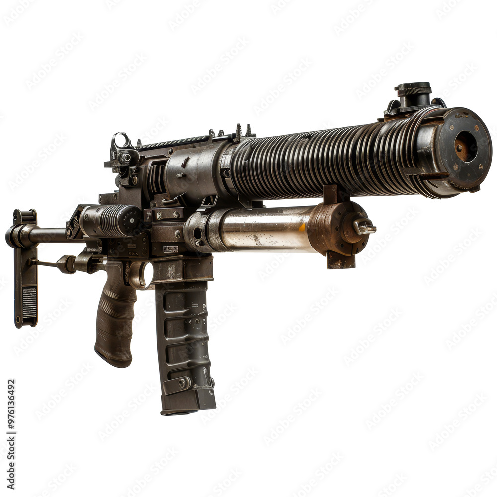 High-tech submachine gun displayed on a neutral background, showcasing ...