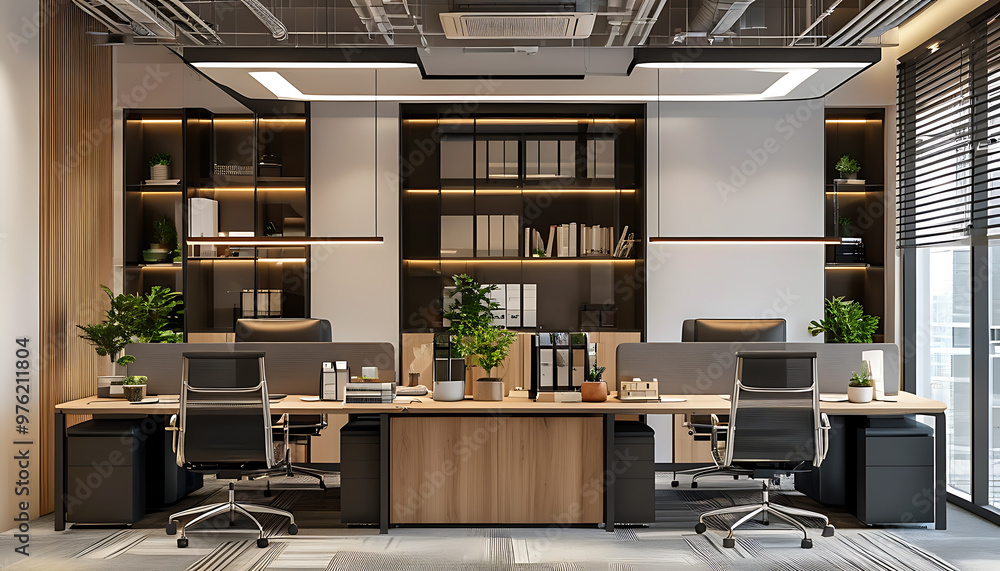 Modern office design with a comfortable working environment, including ...