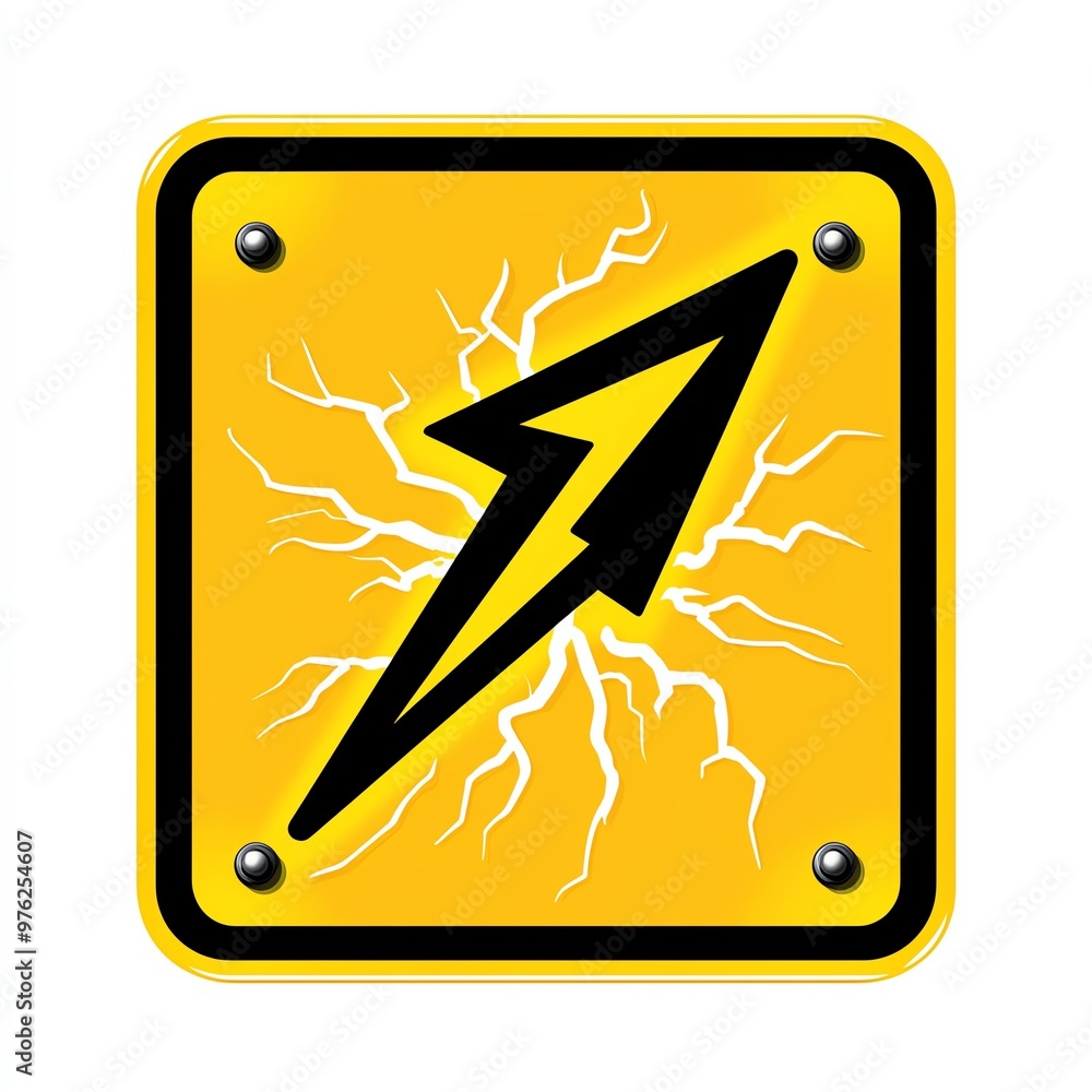 Bright yellow warning sign featuring a lightning bolt, symbolizing ...