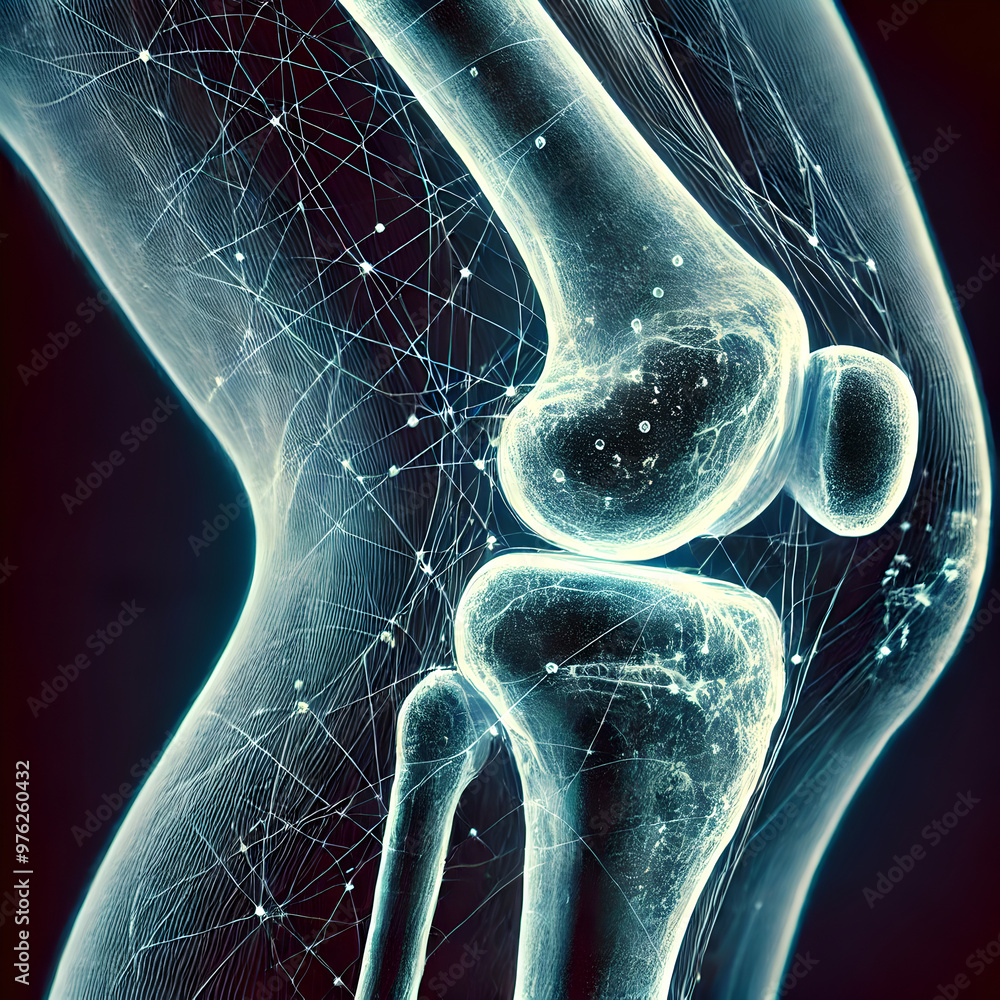 3D Bone X-ray: showing structure of human knee joint. highlight bones ...