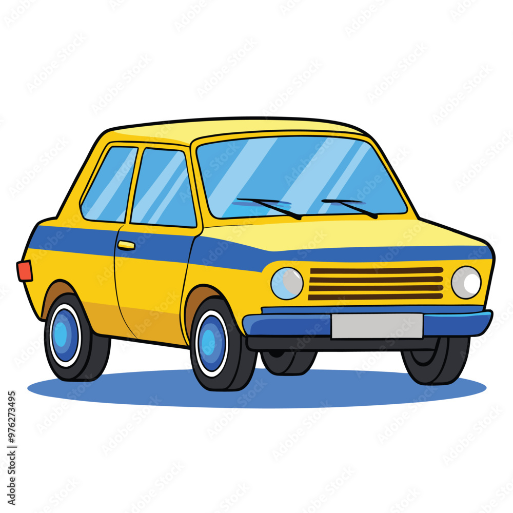 Cute Simple minimalist Yellow Taxi Car vector png illustration clipart ...