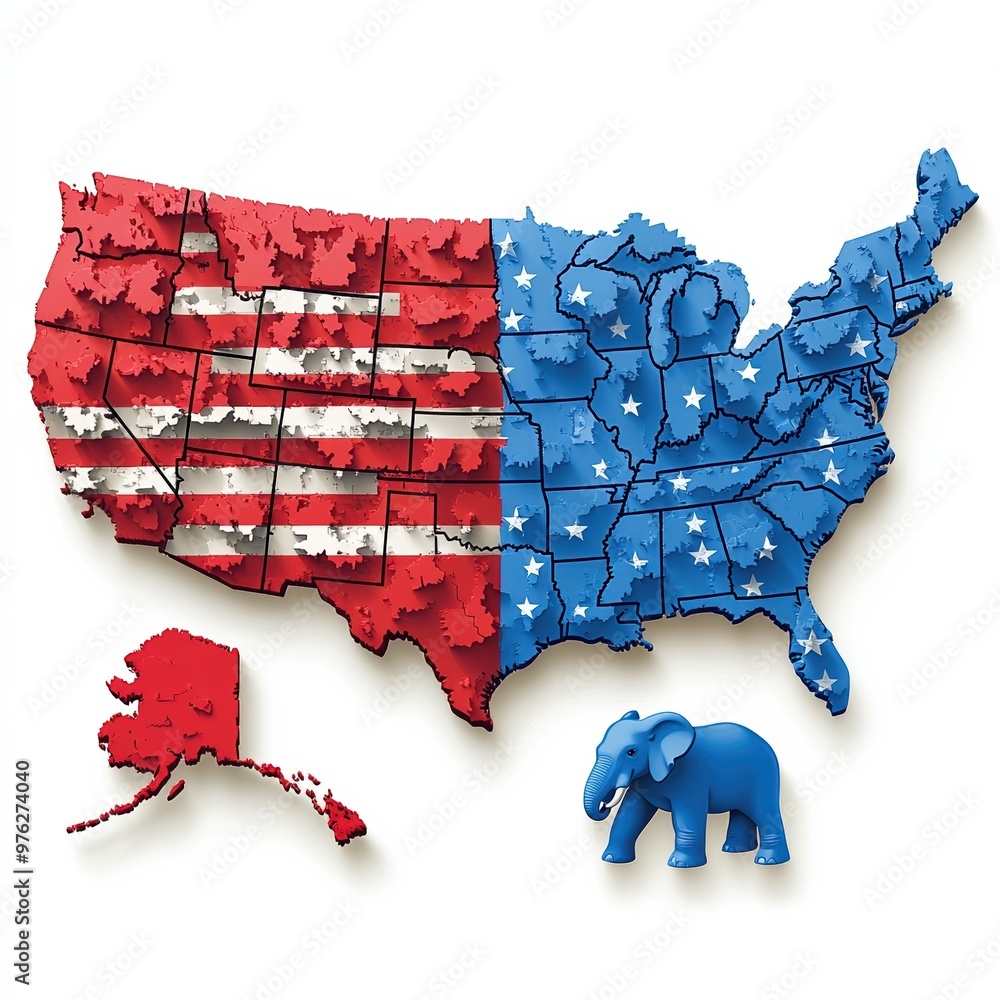 Political Map of the United States - Republican and Democratic Divide ...