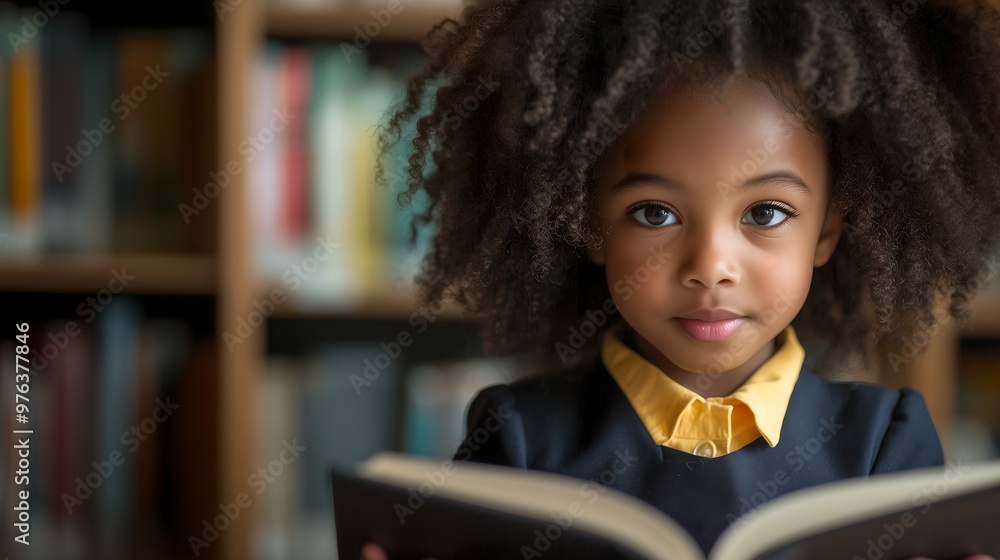 Young black african american female school student reading educational ...