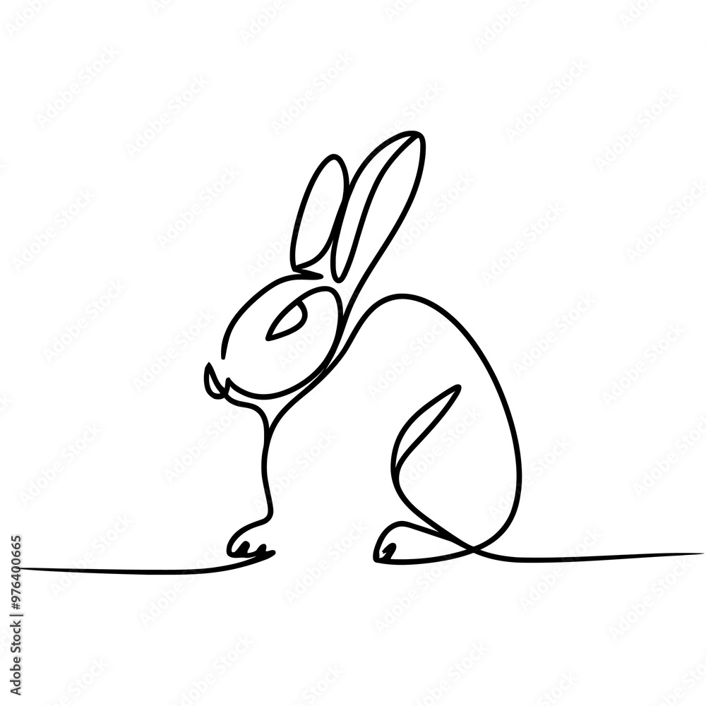 line drawing of Easter Bunny. Cute rabbit silhouette with ears in ...