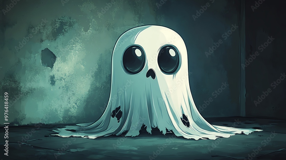 Chibistyle zombie ghost with big eyes, tattered sheet, floating, cute ...