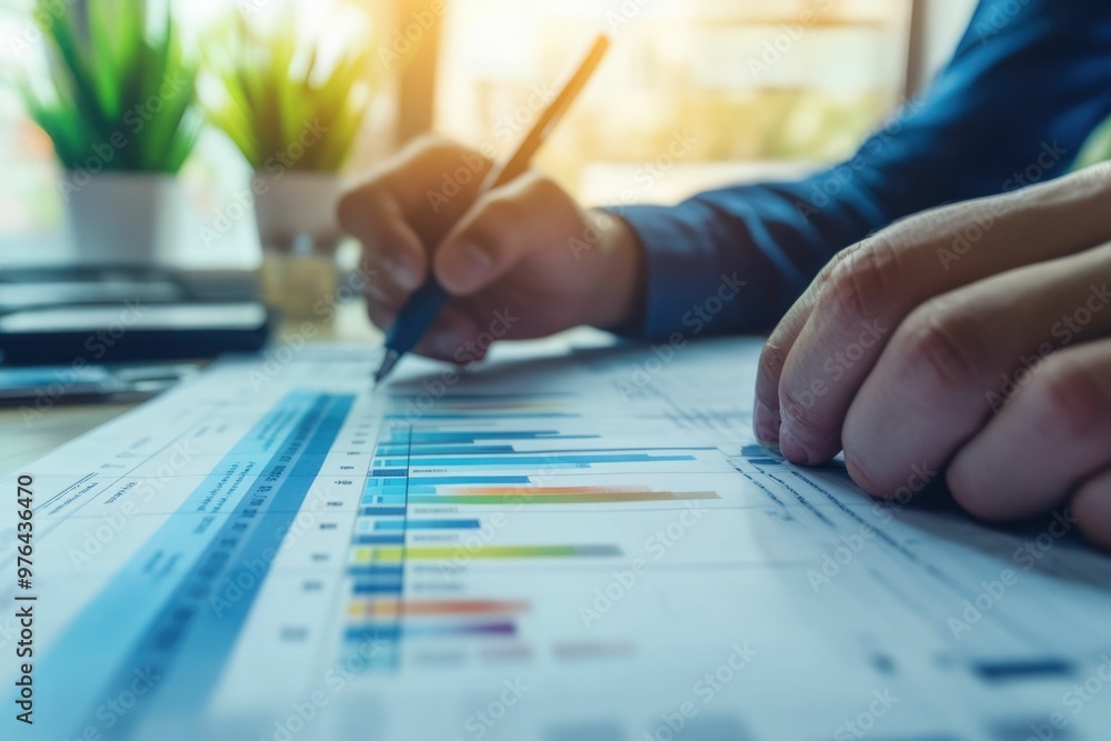 Businessman follow up progress of project work by using weekly gantt ...