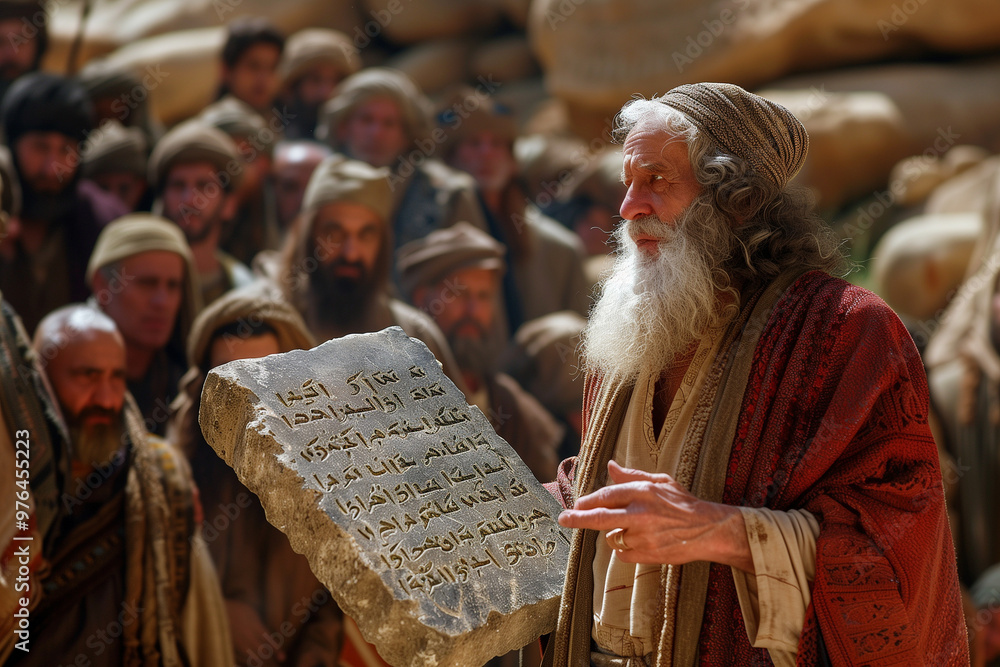 Moses with the Tablets of the Ten Commandments Presenting God's Law to ...