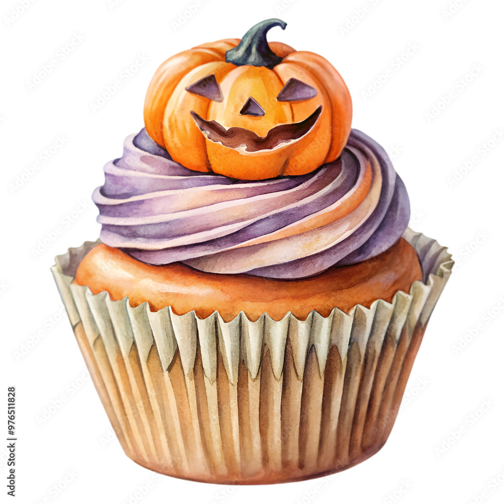 halloween cupcake watercolor clipart illustration is isolated on ...