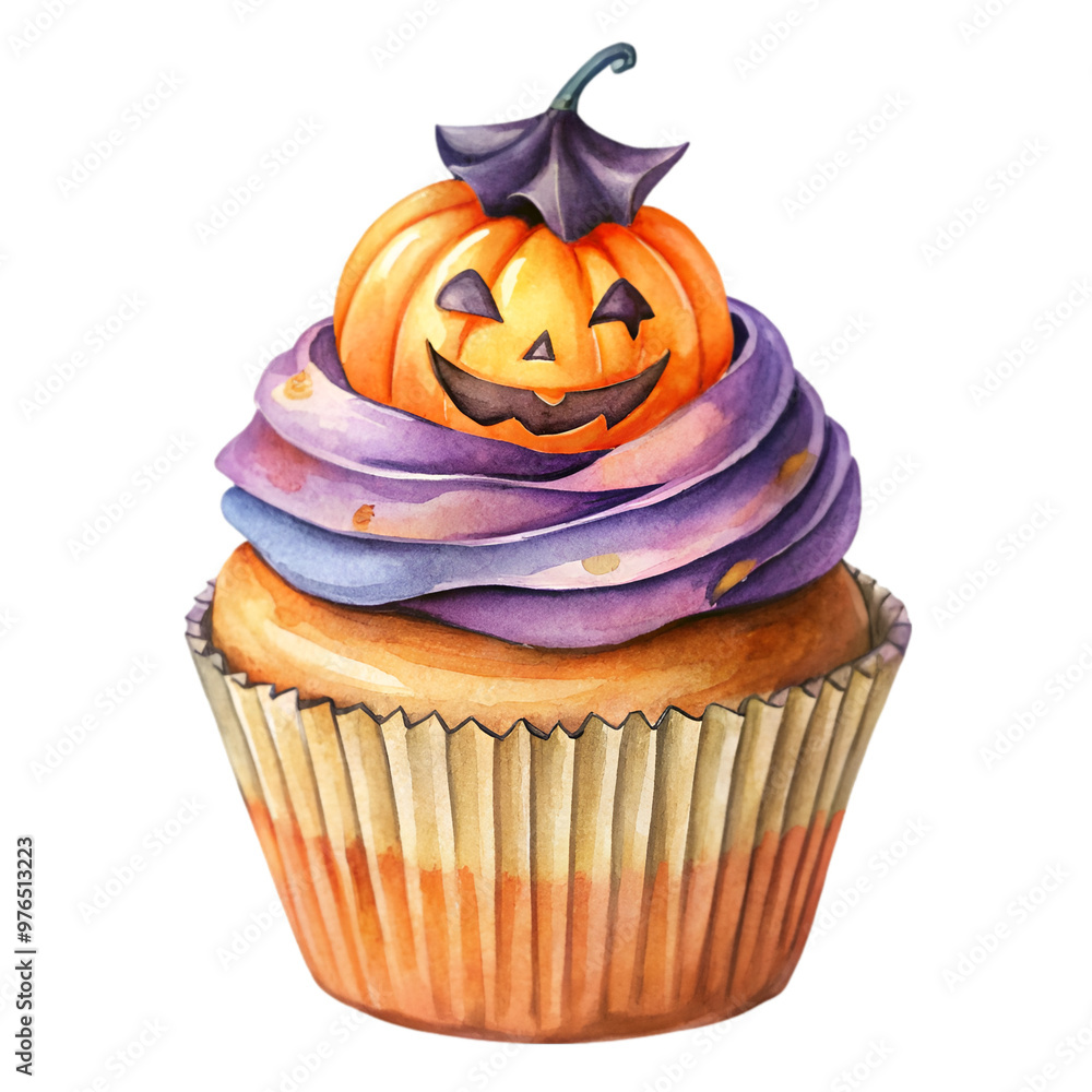halloween cupcake watercolor clipart illustration is isolated on ...