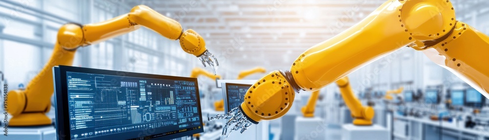 Industrial robotics in action, showcasing automation with robotic arms ...