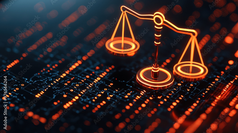 image features digital representation of balance scale, symbolizing ...