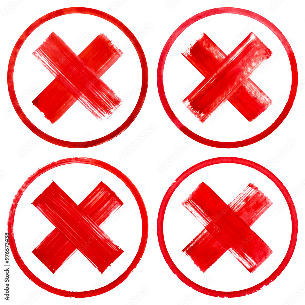 red caution warning prohibition symbol, diagonal cross mark inside a ...