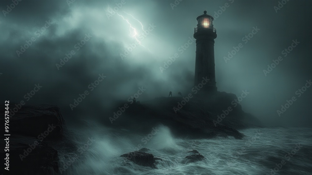 Eerie Haunted Lighthouse at Night with Ghostly Sailors - Ultra ...