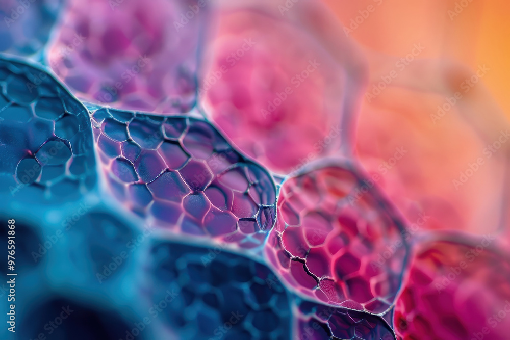 Microscopic view of muscle tissue formation in cultured meat. Detailed ...