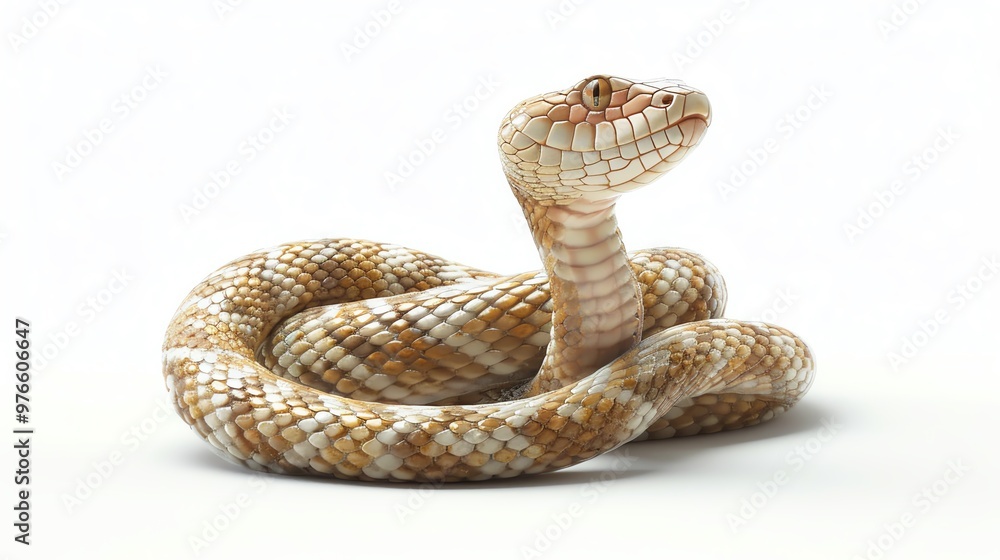 3D illustration of an adorable snake coiled with a smile, isolate on ...