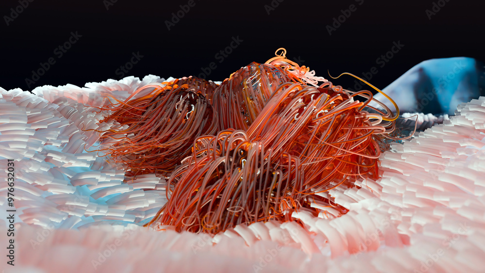 Peritrichous Bacteria with lot of flagellum, harmful bacillus with long ...