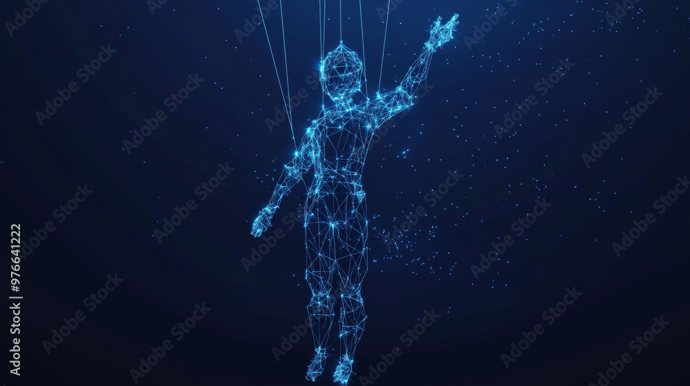 Puppet. Marionette controlled by strings. Low poly wireframe vector ...