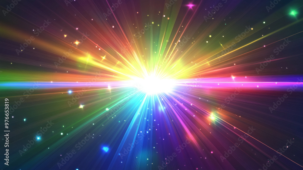 Abstract rainbow halo rays on a transparent background, featuring a ...