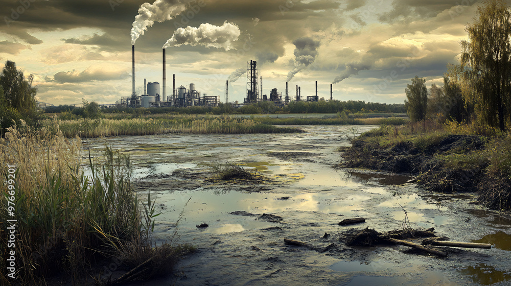 An image showing industrial pollution affecting a rural area with ...