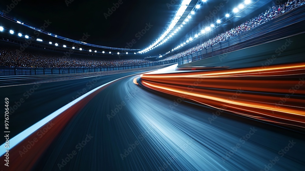 A Car's Blurry Tail Lights and Streaks on a Race Track at Night Stock ...