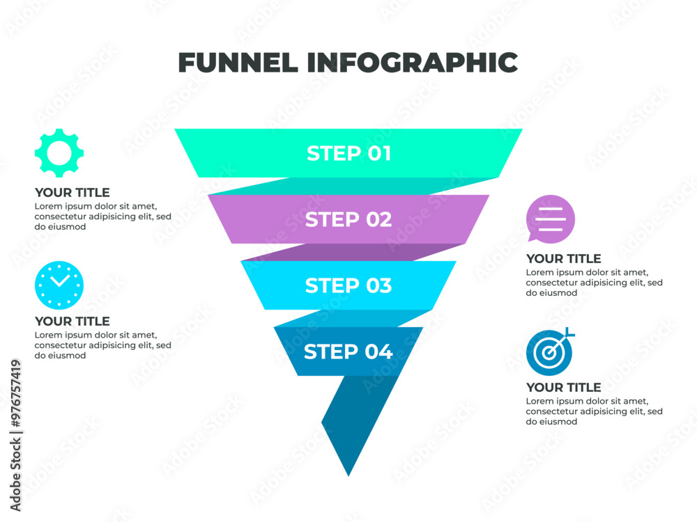 Colorful Funnel Process Infographic Representing Customer Journey from ...