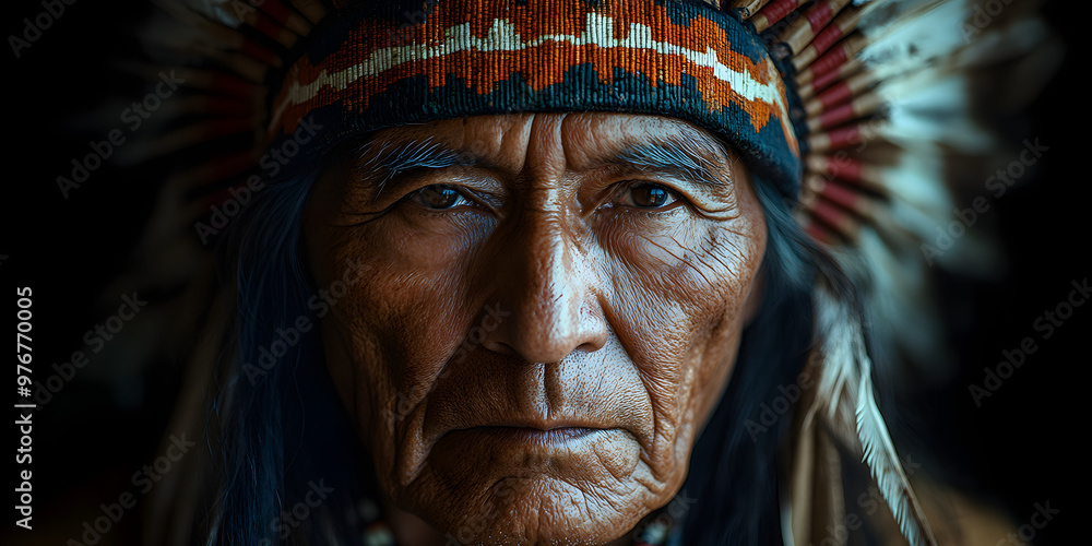 “Portrait of a Native American Man in His Late Sixties Wearing Ornate ...