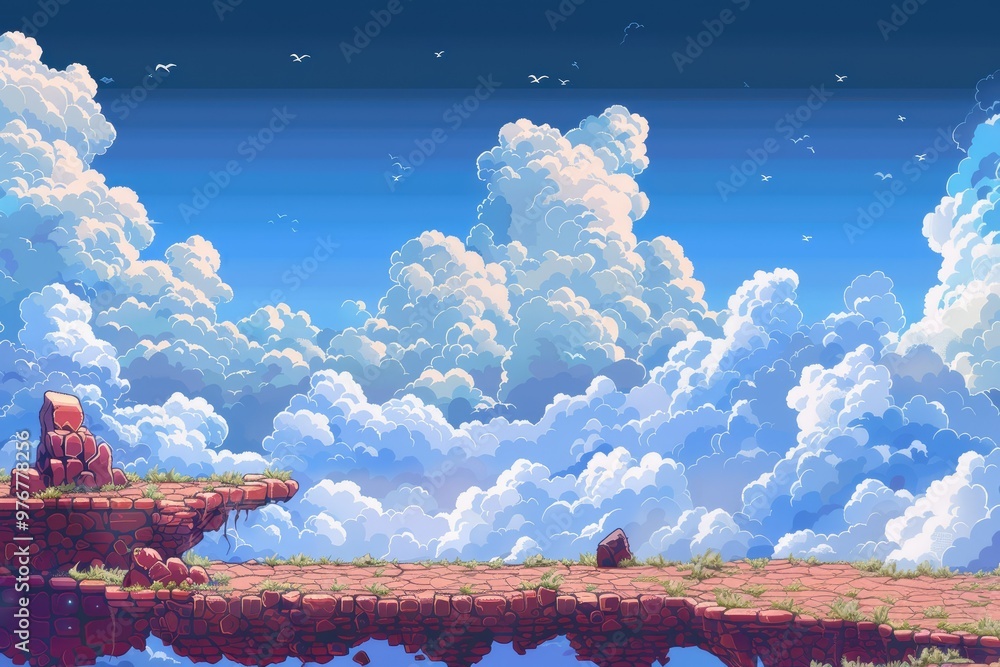 2d platforms video game sky background, arcade game game level scene ...