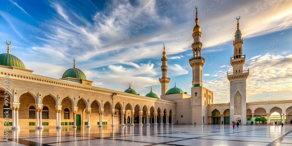 Islamic architecture at Nabawi Mosque in Medina, Saudi Arabia , mosque ...