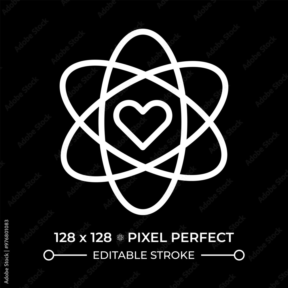Microscopic atom heart pixel perfect white linear icon for dark theme ...