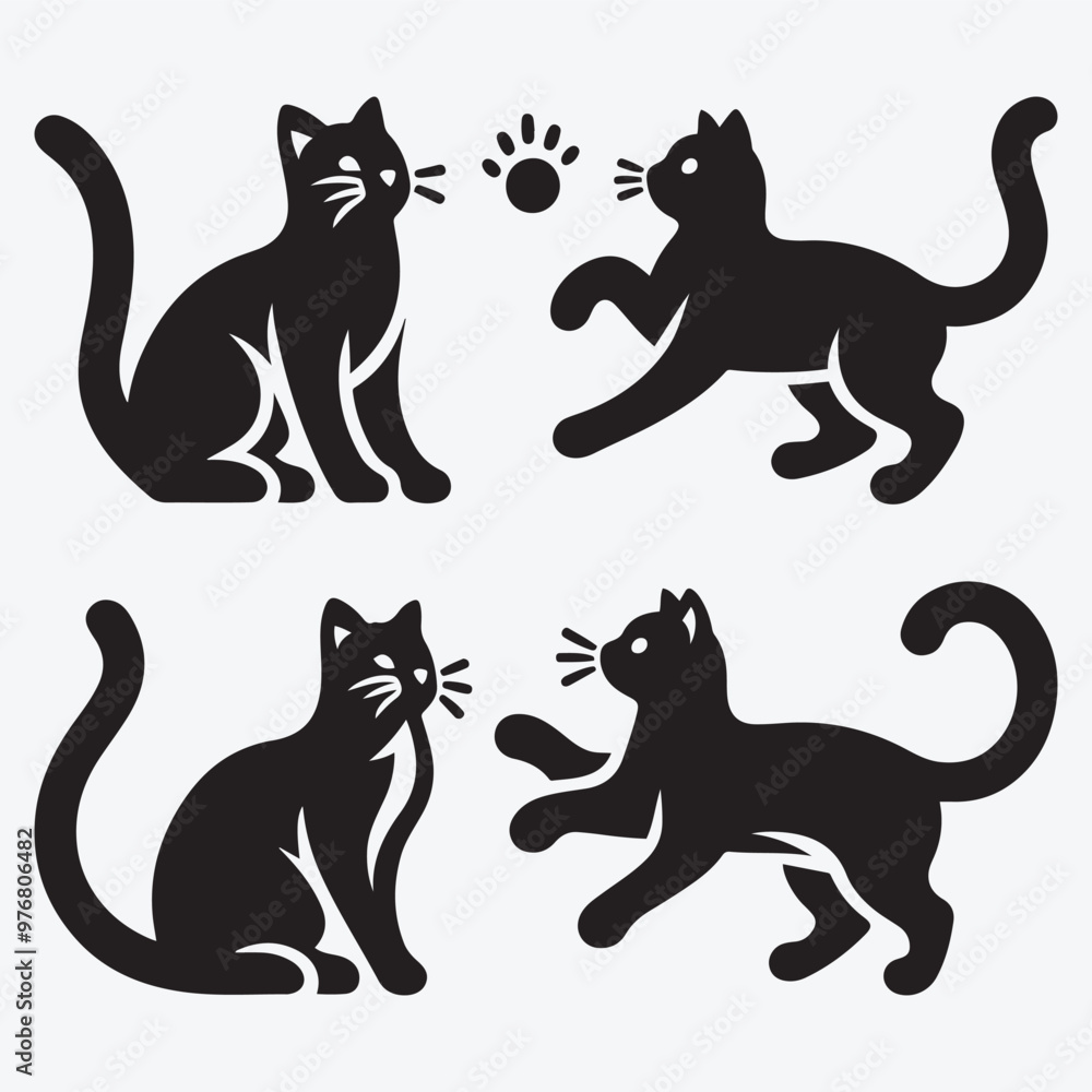Cat Silhouette Bundle Clip Art Vector Illustration for Animal Lovers ...