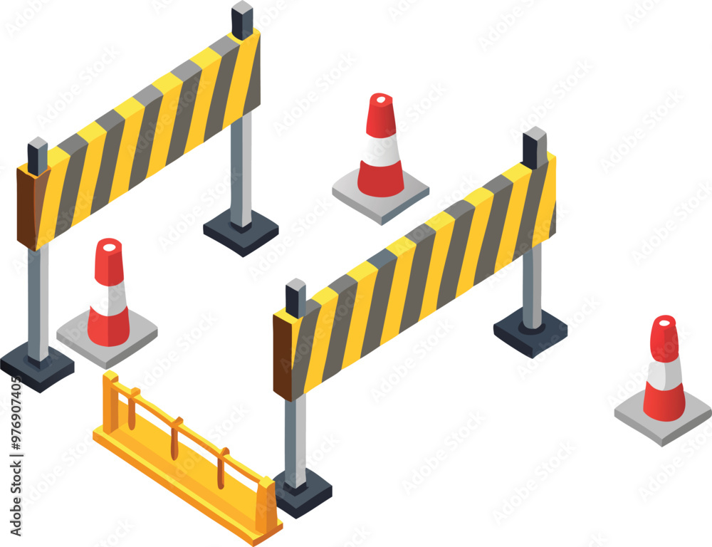 Road, traffic, street barrier or barricade item set. Warning detour ...