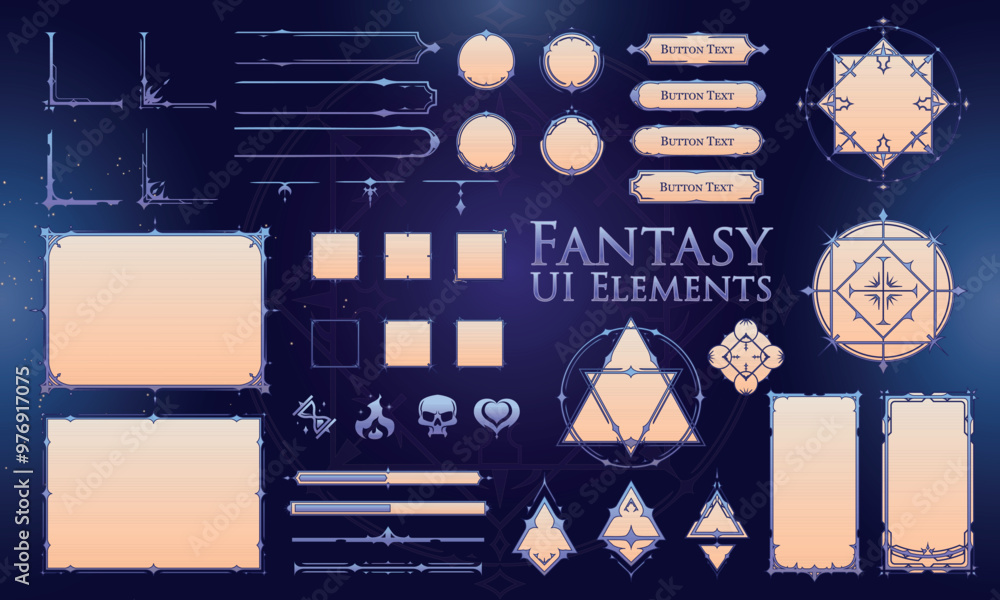 Set of Cute Fantasy Elements for user interface, poster, video. Fantasy ...