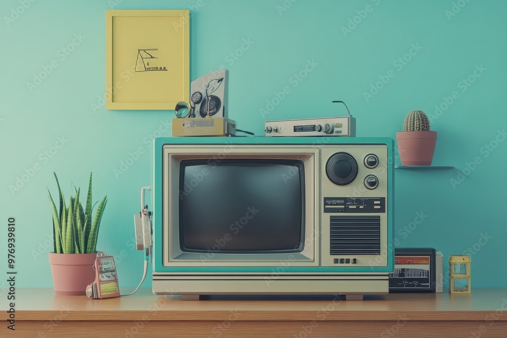 Retro TV Static on Green Screen - Vintage Television Set with Noise and ...