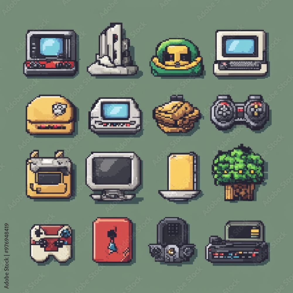 Pixel Art Retro Gaming Console Set 8 bit Video Game Icons Stock ...