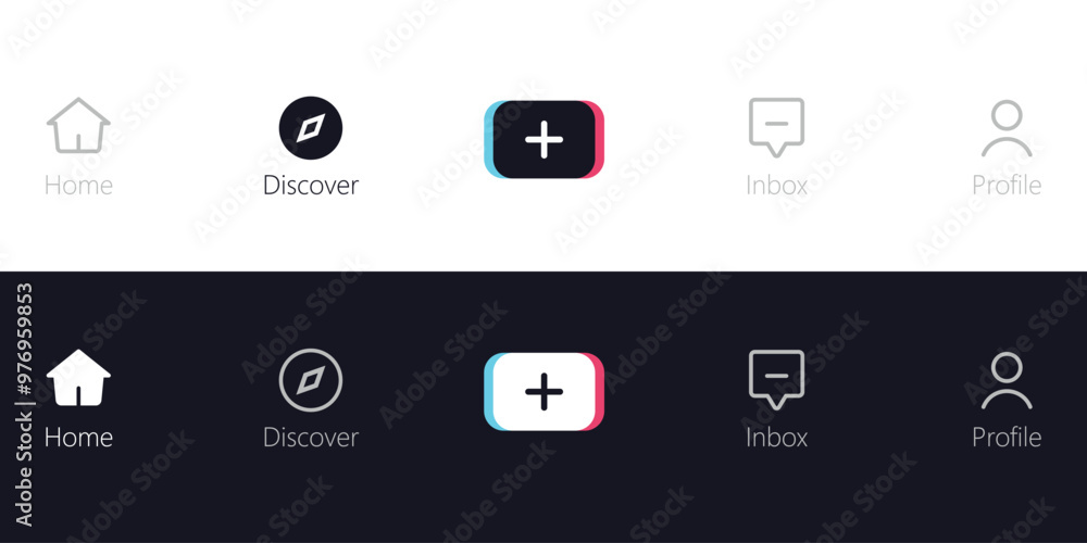Tik tok menu button icon of social media on white and black background ...
